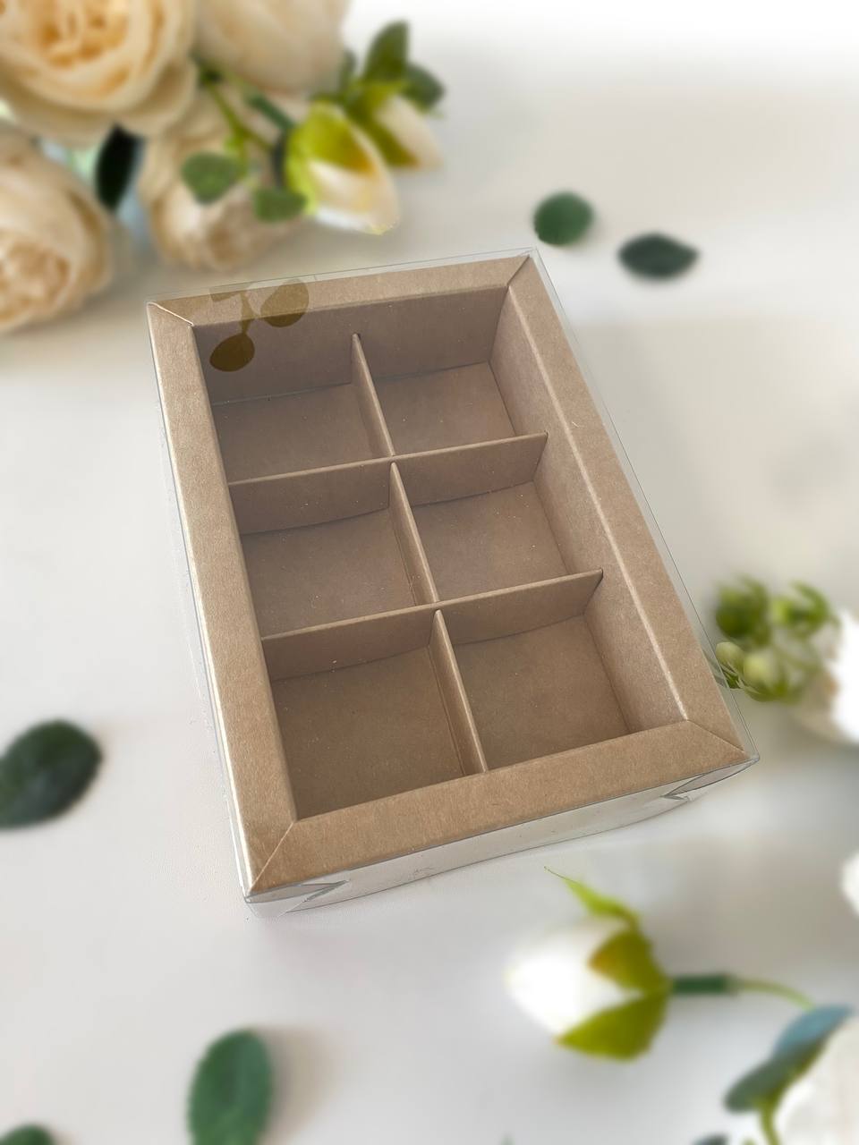 Упаковка под 6 конфет с прозрачной крышкой крафт Centerpack